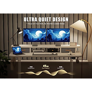 Flycity Electric Standing Desk with Dual Drawers, 55" x 24" Height Adjustable Desk Sit Stand Desk with Memory Controller, Casters & 2 Hooks, Ergonomic Low Noise Home Office Desk, White