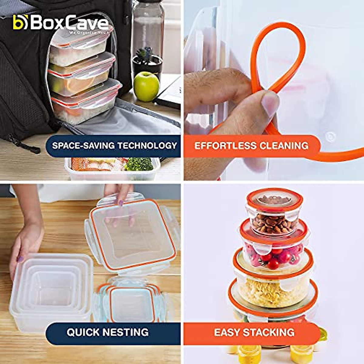 28 Pcs Food Storage Containers with Airtight Lids-(14 Lids + 14 Containers) Freezer and Microwave safe,Leak Proof, Reusable and Plastic Stackable Lunch Containers for Kitchen and Pantry Organization