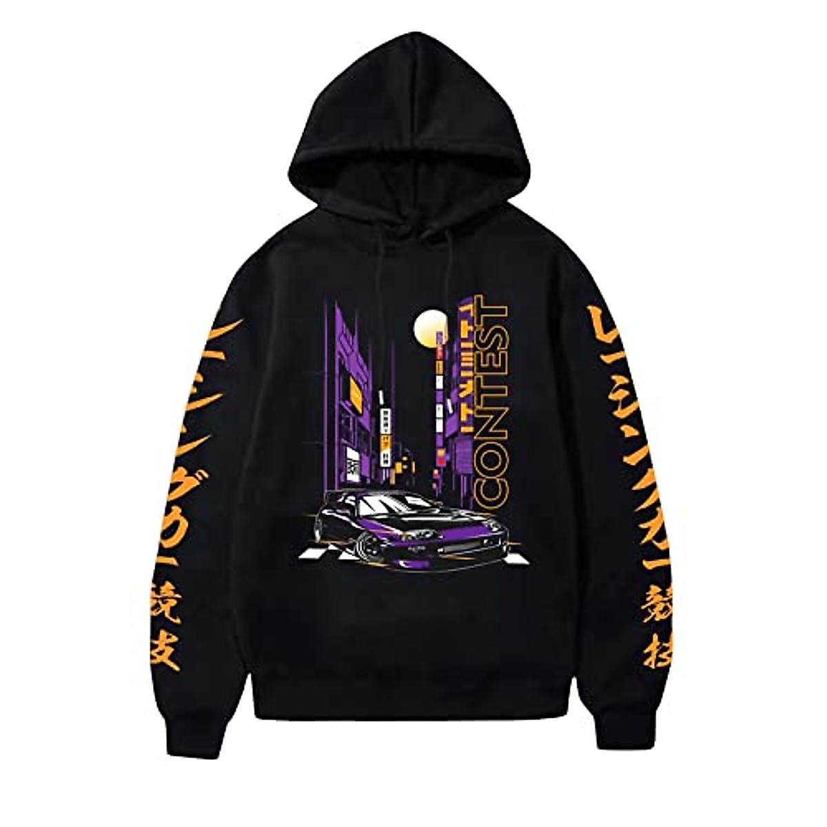 SOLY HUX Men's Graphic Hoodies Letter Car Print Long Sleeve Drawstring Pullover Sweatshirt Black M