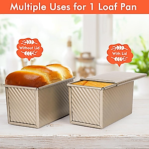 Beasea Pullman Loaf Pan With Lid, Non-Stick Bakeware for Baking Bread, Carbon Steel Corrugated Bread Toast Box Mold With Cover Baking Tools Bread Mold Toast Baking Cake Mold for Oven Baking -Gold