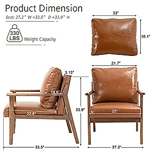 Okeysen Modern Leather Accent Chair with Solid Wood Frame,Upholstered Living Room Chairs with Waist Cushion,Comfy Reading Retro Side Lounge Arm Chair,Oversized Chairs for Bedroom Waiting Room