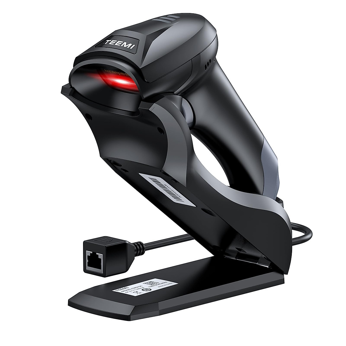 TEEMI QR Bluetooth 5.0 Barcode Scanner with Wall Mountable USB Charging Cradle Data Receiver, 1D 2D Wireless CMOS Screen Scanning PDF417 Data Matrix, Max 300 Yards Transfer Range