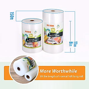 Happy Seal Vacuum Sealer Bags 11" x 150' Rolls for Food Saver, Custom Fit Vac Storage Bags, Meal Prep or Sous Vide, Commercial Grade Vacuum Seal Freezer Bags