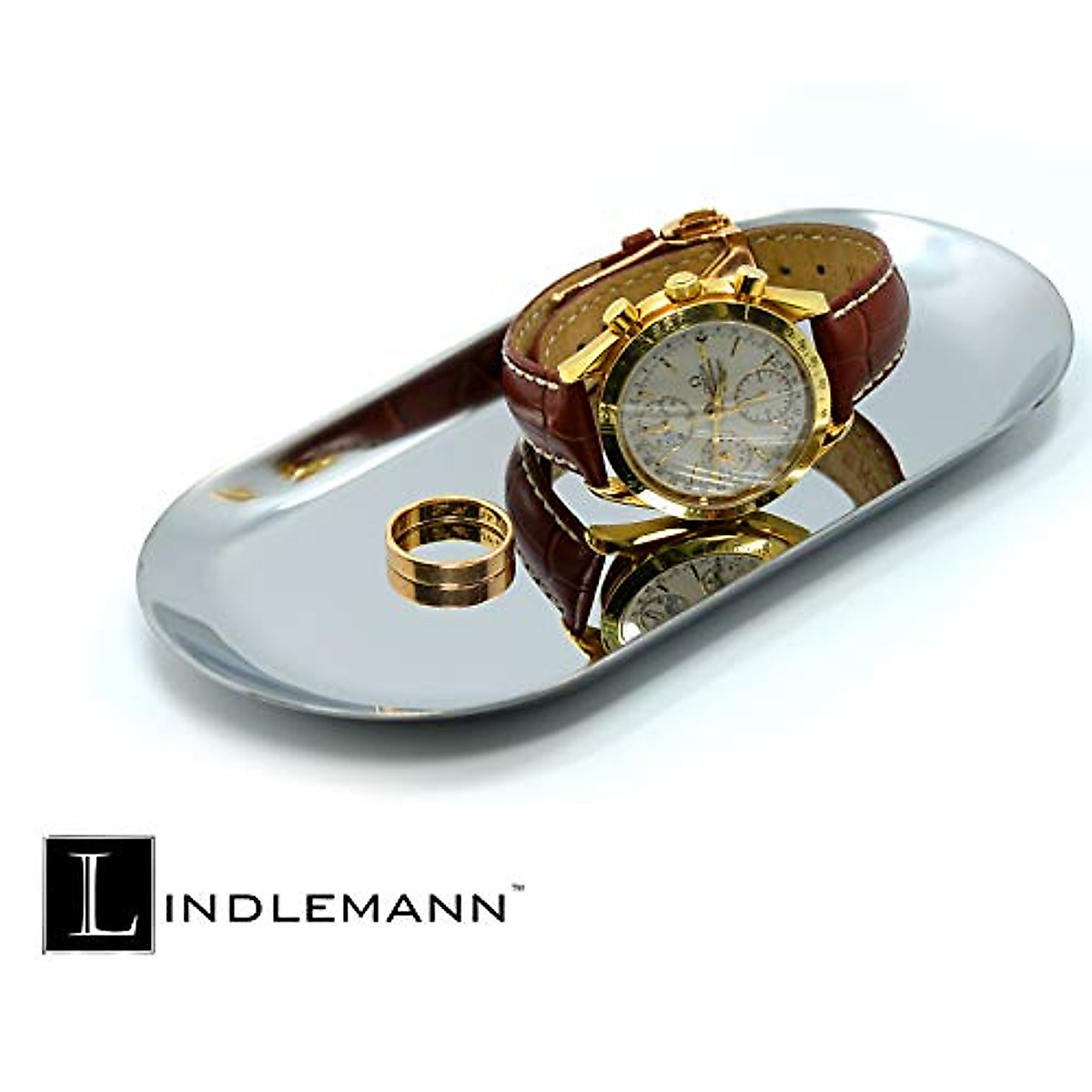 LINDLEMANN Decorative Tray - Metal Mirrored Ornate Crystal Vanity Tray - Elegant Design for Perfume Jewelry Makeup, Easter & Mothers' Day Gift (Round, 10in, Silver)