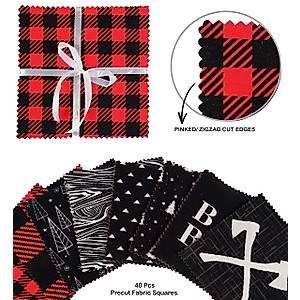 Soimoi Check Print Precut 5-inch Cotton Fabric Quilting Squares Charm Pack DIY Patchwork Sewing Craft- Red