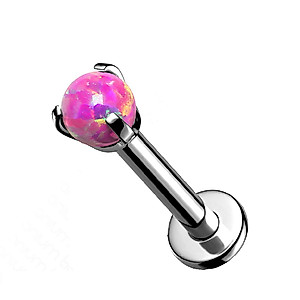 Pierced Owl 16GA G23 Implant Grade Titanium Synthetic Opal Internally Threaded Flat Back Stud (Pink)