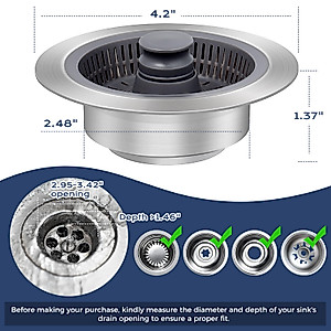 WRISIN 3 in 1 Kitchen Sink Drain Strainer and Stopper, 304 Stainless Steel Sink Stopper, Kitchen Sink Bounce Core Drain Strainer Basket-Design for Quick and Easy Food Catching and Waste Management