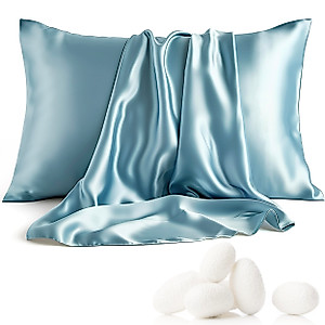 Bedsure Silk Pillowcase for Hair and Skin, Blue Silk Pillow Cases Queen Size, Gifts for Women and Men, 20x30 Inches(1 PCS)