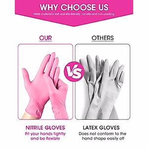 Funfe Disposable Nitrile Gloves,100Pcs Pink Gloves Medium Protection Gloves Nitrile Exam Gloves Latex Free Cleaning Working Gloves for Adult Nail Tech