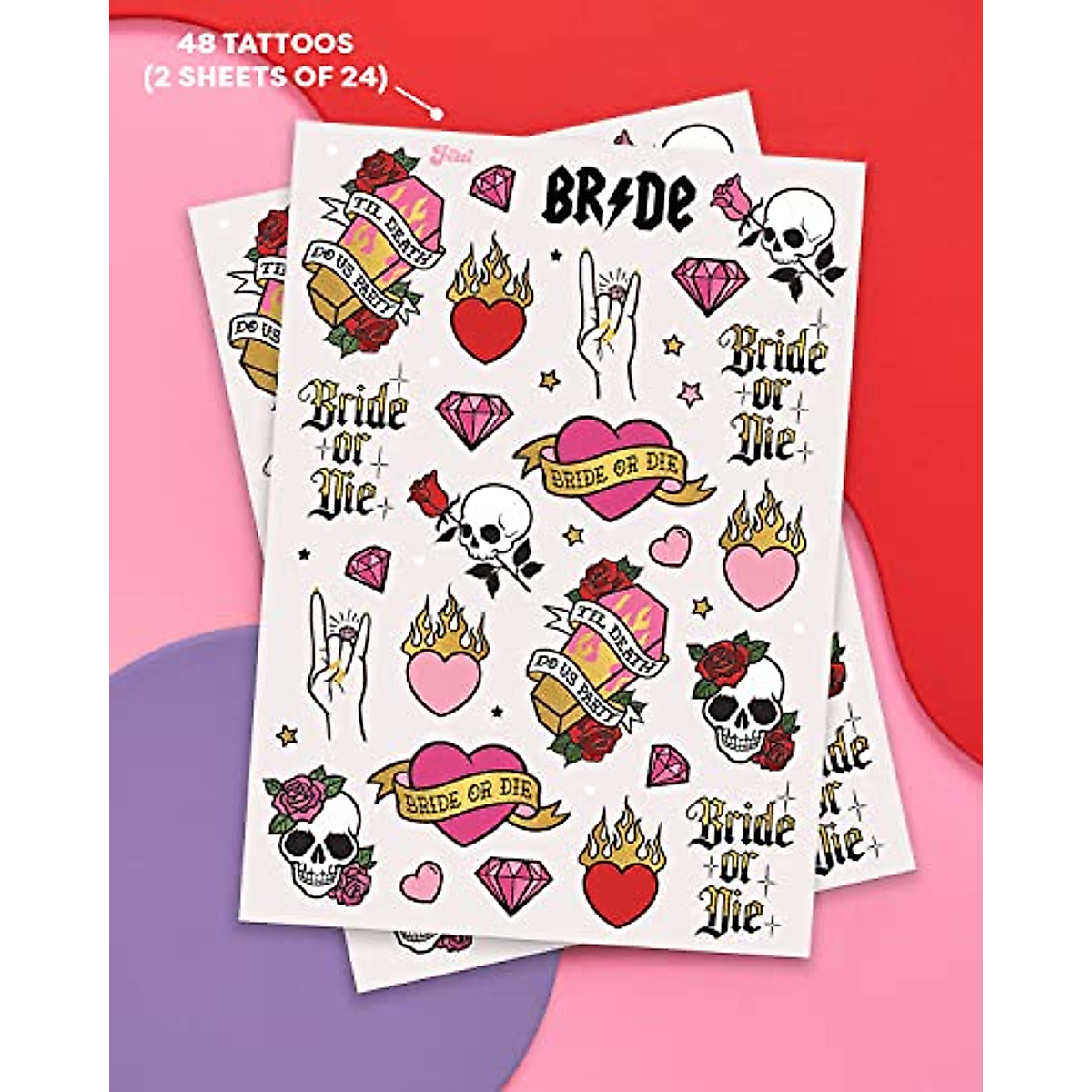 xo, Fetti Bride or Die Bachelorette Temporary Tattoos - 48 Foil Styles | Til Death Do Us Party Bach Decoration, Bridesmaid Favor, Bride to Be Gift + Bridal Shower Supplies