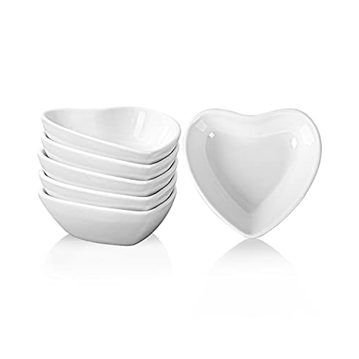 Delling Mini Dipping Bowls Set Soy Sauce Dish/Bowls, Heart Shaped Dip Bowls, Small Ceramic Bowls for Ketchup, Condiments, Chips Dip Sets, Best Choice for BBQ and Other Party Dinner - 2Oz, Set of 6