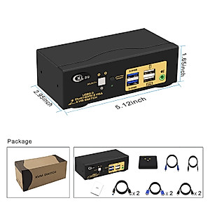 CKLau 4Kx2K@60Hz 4:4:4 2 Port USB 3.0 Dual Monitor KVM Switch HDMI + VGA with Audio and Cables, HDMI VGA KVM Switch 2 Monitors 2 Computers Support Wireless Keyboard Mouse