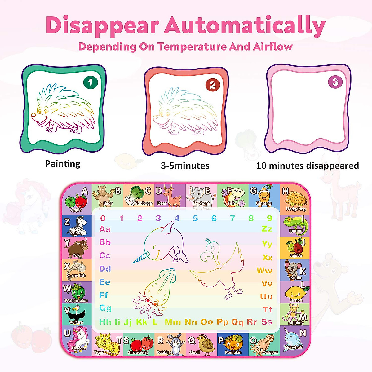 Water Doodle Mat For Kids - Water Drawing Mat Toddler Doodle Toy Board Educational Toy - Water Painting Mat Bring Magic Pens Travel Toys Gifts For Boys Girls Toddlers Age 2 3 4 5 6 7 8 Year Old