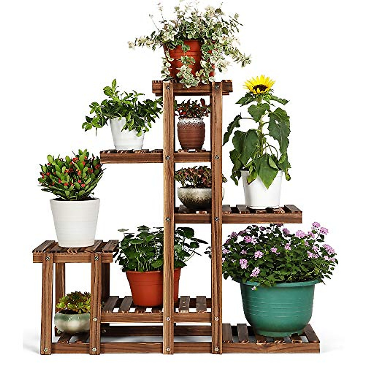 HYNAWIN Wood Plant Stands, Indoor Outdoor Plant Rack, Multi Tiers Plant Shelf Holder, Display Storage Shelves for Patio Garden Balcony Yard
