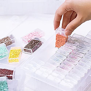 LEMESO 64 Grids Diamond Painting Bead Storage Individual Bead Containers with Label Sticker for Jewelry, Rhinestones, Seed, DIY Craft Supplies