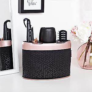 Minky Homecare Neoprene Styling Dock, Curling Iron and Hair Dryer Holder - Hair Tool Organizer Storage for Bathroom Countertop, Dresser - Rose Gold/Black