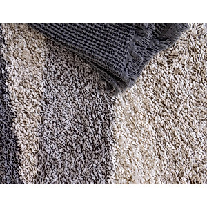 Unique Loom Hygge Shag Collection Modern Moroccan Inspired, Geometric Design, Plush & Cozy Area Rug, Rectangular 9' 0" x 12' 0", Gray/Ivory