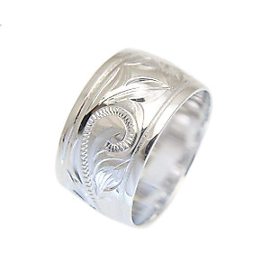 Arthur's Jewelry 925 sterling silver Hawaiian plumeria flower scroll smooth edge 10mm ring size 11