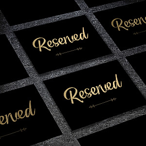 12 Pack- Gold Foil Reserved Signs for Wedding and Restaurant Tables with Stand and White Card - Elegant Seating Signs (Black)
