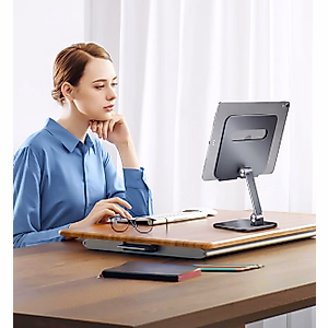 elitehood Aluminum iPad Pro 12.9 Stand, Adjustable iPad Stand Holder for Desk, Large Back Portable Monitor Stand, Tablet Stand Compatible with 15.6’’ Monitor, iPad Pro 12.9, iPad Air Mini 6 5