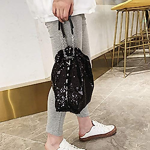 FENICAL Crossbody Bucket Bag Sequin Mermaid Handbag Flippy Tote Bag with Chain Strap for Women Lady Girl - Black