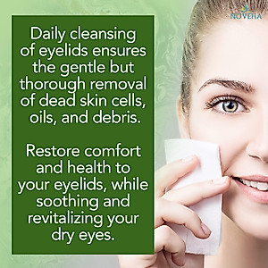 NOVEHA 60PCs Tea Tree Oil Eyelid & Lash Wipes | With Hyaluronic Acid, Green Tea & Chamomile For Blepharitis, Itchy & Stye Eyes, Individually Wrapped, Natural Eyelash Makeup Remover & Daily Cleanser