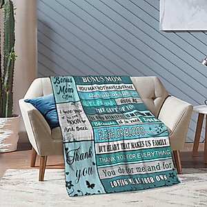 Bonus Mom Gift from Daughter, Bonus Mom Blanket from Bonus Daughter Son Stepdaughter Stepson, 50"x60" Mothers Day Blanket Gifts for Stepmom Birthday Gifts for Bonus Mom