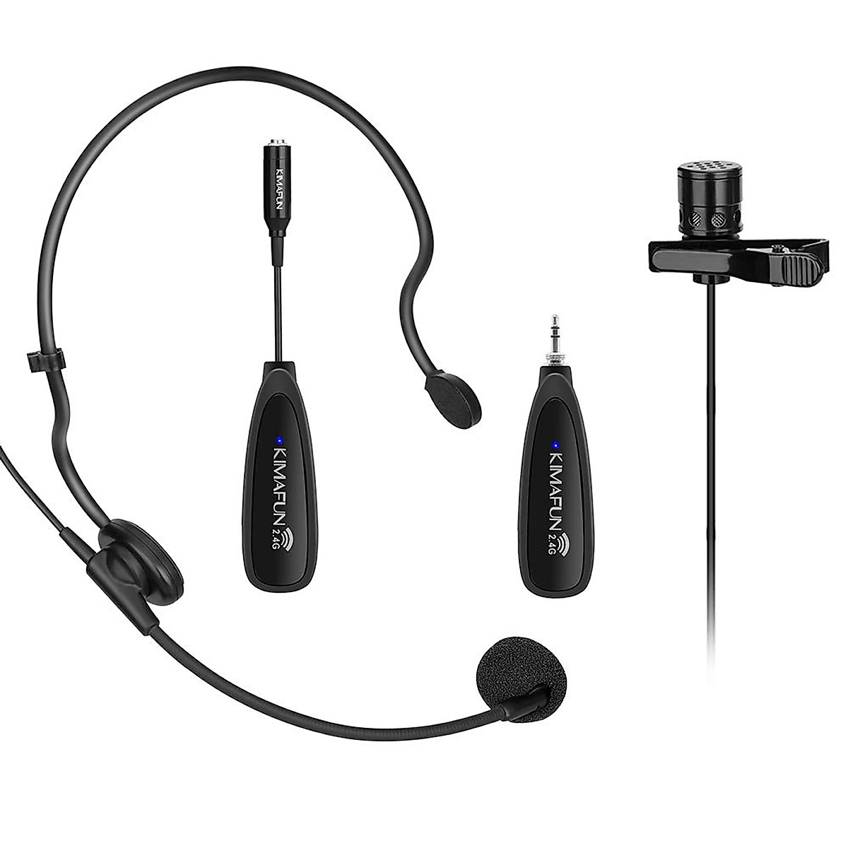 KIMAFUN Wireless Microphone System, 2.4G Wireless Microphone Transmitter/Receiver Set with Headset/Lavalier Lapel Mics, Ideal for Teaching, Weddings,Presentations,School Play,G102