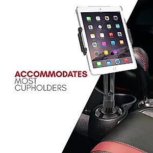 Macally Cup Holder Tablet Mount - Heavy Duty iPad Cup Holder Car Mount Stand or Tablet Holder for Car, Truck, and Vehicle - Fits Devices 3.5" - 8” Wide with Case - Adjustable iPad Holder for Car