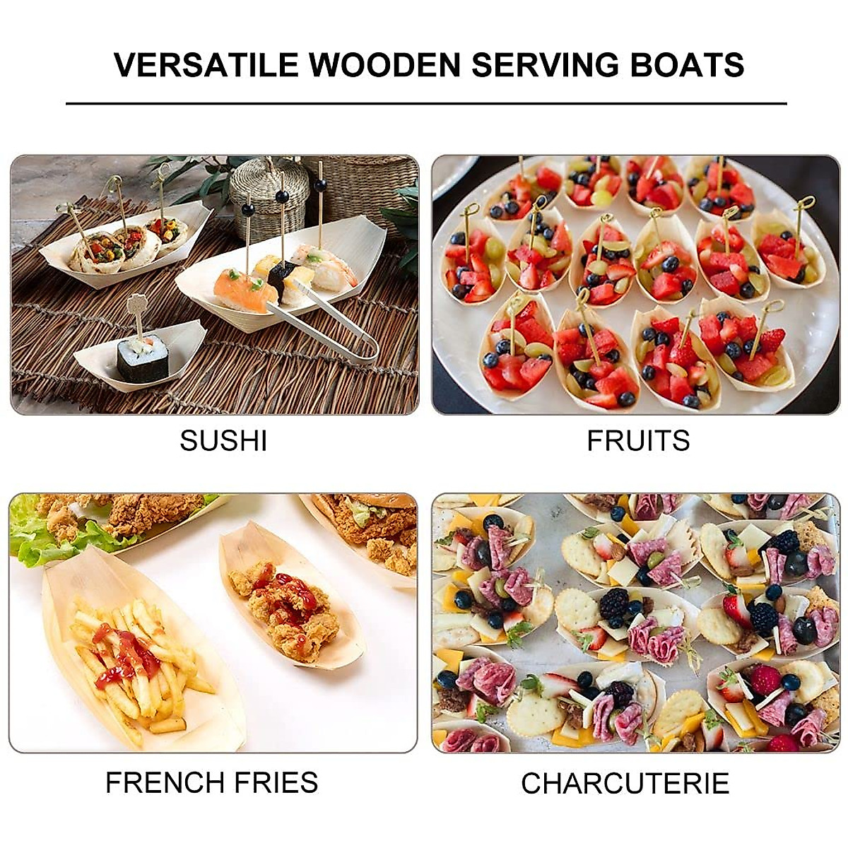 YESTOO Disposable Wood Serving Boats Plates Trays,100 Pack 6" Sturdier Than Bamboo, Biodegradable and Compostable Bowls (100, 6 INCH)