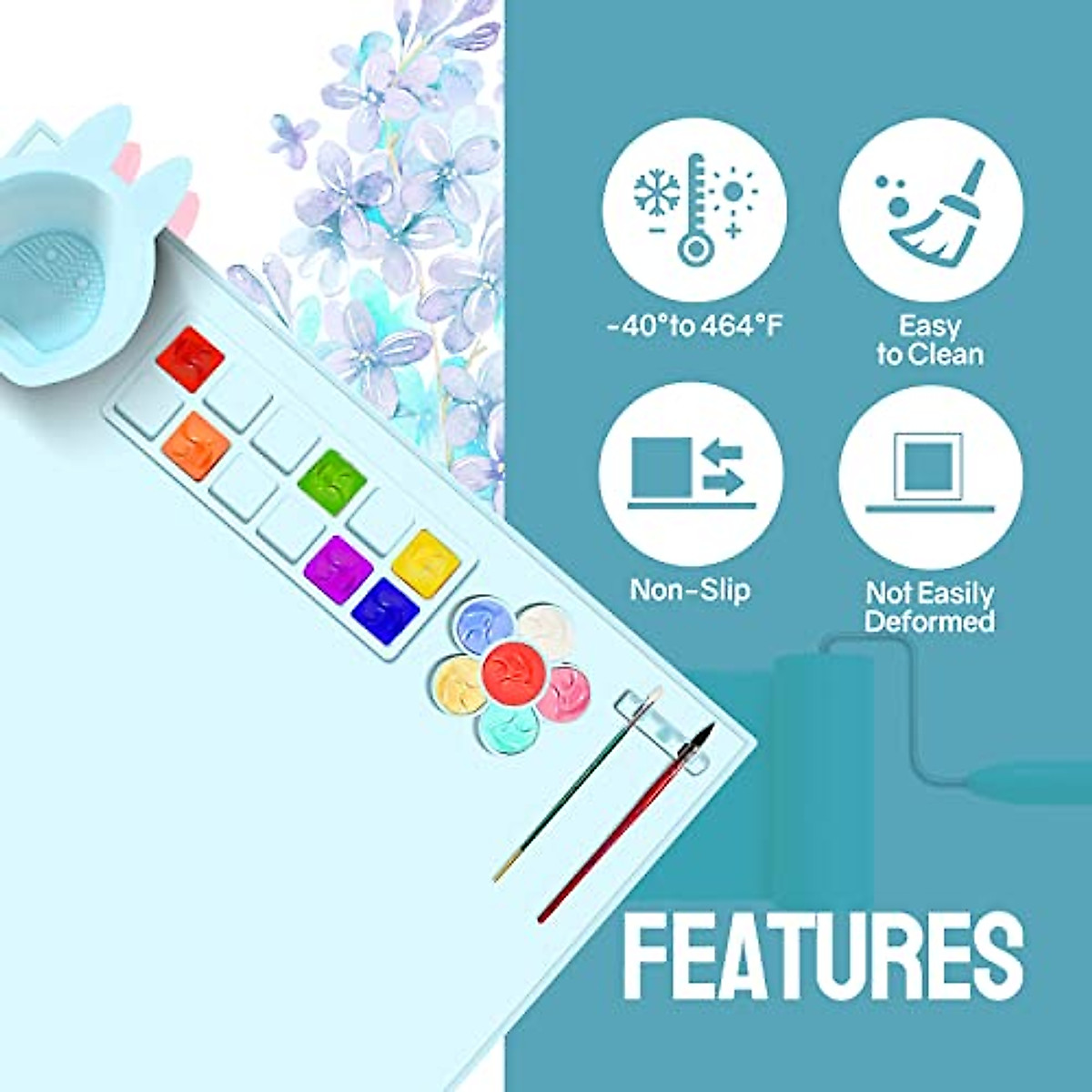 Silicone Painting Mat, Silicone Art Mat for Kids - Silicone Craft Mat with A4 Cutting Mat, Silicone Painting Mat for Kids, Art, Handmade, Crafts, Sewing and Scrapbooking (Rain Blue Green)