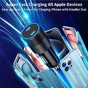 【MFi Certified】 iPhone 15 Fast Car Charger, KYOHAYA 72W Dual PD Power Cigarette Lighter USB-C Car Charger Fast Charging + 2Pack Type-C Cable for iPhone 15 Pro/15 Pro Max/Galaxy S24/S23/Pixel/iPad Pro