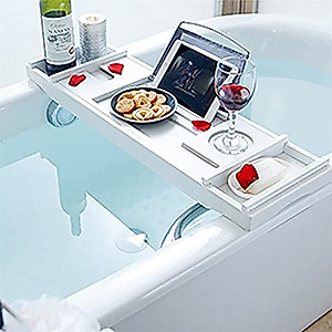 JAHH Extendable Bathtub Trays Spa Bathtub Organizer Book Wine Holder Non Slip Bottom Sides Bathroom Storage Shelves Racks (Color : OneColor)