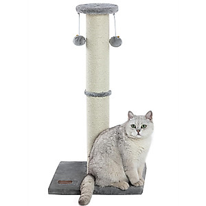 Kilodor 34Inch Tall Cat Scratching Post,4.3Inch Diameter Large Sisal Cat Scratch Post with Ball, Sturdy and Durable Cat Scratcher for Indoor Cats Adults Grey