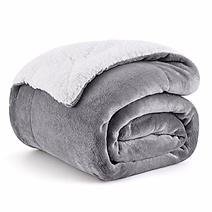 Bedsure Sherpa Fleece Throw Blanket for Couch - Thick and Warm Blankets for Winter, Soft and Fuzzy Throw Blanket for Sofa, Grey, 50x60 Inches