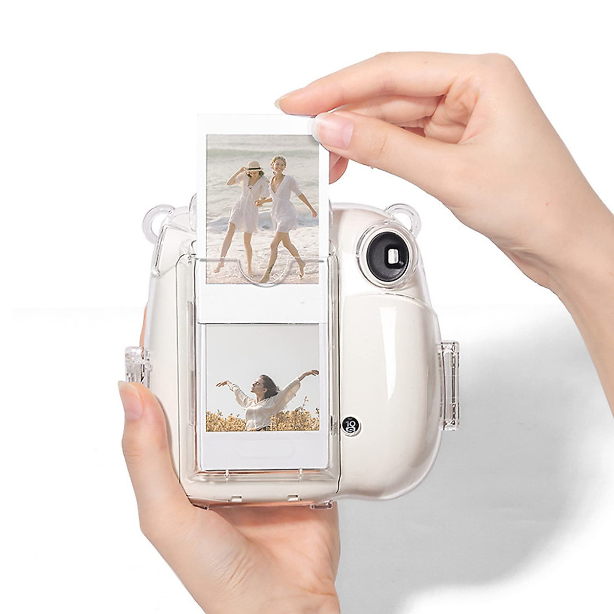 Kimyoaee Mini 7+ Clear Camera Case Bundle Set for Fujifilm Instax Mini 7 Plus Instant Camera Accessories with Films Pocket Picture Holder, Sticker Decal, Adjustable Shoulder Strap