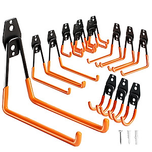 KURUI 14 Pack Garage Hooks for Hanging, Heavy Duty Garage Storage Hooks for Ladder Extension Cord Tool Cable, Wall Mount Large Utility Hooks, Garage Organization Hanger&Organizer