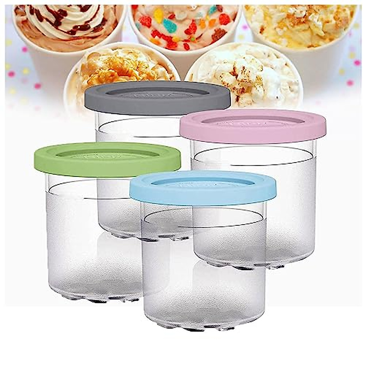 Creami Containers, for Ninja Creami Pint, Creami Pint Containers Reusable,Leaf-Proof for NC301 NC300 NC299AM Series Ice Cream Maker