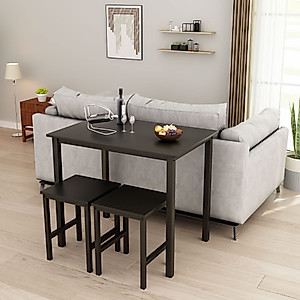 AWQM 3 Piece Dining Table Set, Small Kitchen Table and 2 Stools, Kitchen Breakfast Dining Table Set, Breakfast Table of 35.43 x 23.62 x 29.92 inches, Stools of 13.8 x 13.8 x 17.8 inches, Black