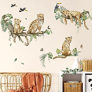 decalmile Leopard Safari Wall Decals Jungle Animals Cheetah Wall Stickers Baby Nursery Boys Girls Bedroom Playroom Home Decor