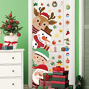 44.88 x 15.75 Inch Christmas Door Stickers Christmas Santa Claus Elk Snowman Door Sticker Decor for Holiday Christmas Kids Baby Nursery Playroom Bedroom Classroom Kindergarten Holiday Wall Decor