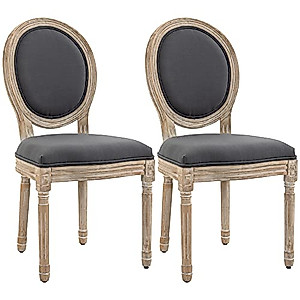 HOMCOM French-Style Upholstered Dining Chairs Set of 2, Armless Accent Side Chairs with Linen-Touch Upholstery, Set of 2, Grey