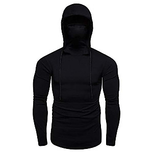Mens Face_Cover Turtleneck Sports Short/Long Sleeve Sweatshirt Hooded Splice Large Open-Forked Male Anime Jacket Shirt Blouse A-black