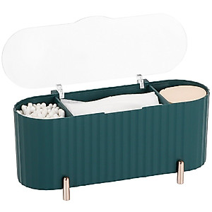 3-Slot Cotton Pad Organizer Box with Transparent Lid for Vanity and Bathroom, Acrylic QTip Dispenser, Cotton Swab Storage Solution