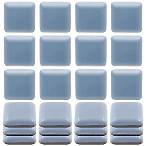Suiwotin 24pcs 1" (25mm) Self-Adhesive Furniture Sliders, Square Chair Leg Floor Protectors, Self-Stick Furniture Movers for Kitchen Appliance (Gray/Black)