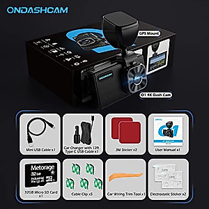 ONDASHCAM O1 4K Dash Cam with Built-in WiFi GPS, 2160P UHD Dash Camera for Cars, 3.5" LCD Dashcam for Cars with 32GB Card, 170° Wide Angle, WDR, Night Vision, G-Sensor, Parking Mode, Support 512GB Max