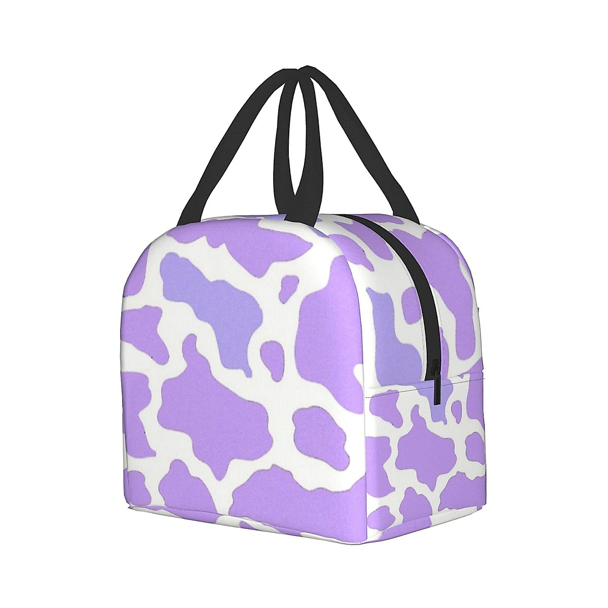 Cow Pattern Purple Lunch Box Bento Travel Bag Picnic Tote Boxes Insulated Durable Container Shopping Bag Reusable Waterproof Bags For Adult Women Men