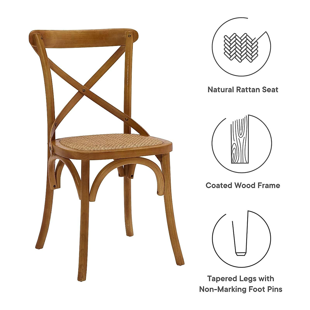 Modway Gear Rustic Modern Farmhouse Elm Wood Rattan Dining Chair in Walnut