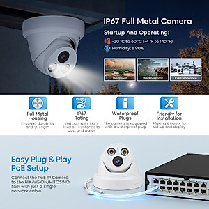 5MP Full Color PoE IP Camera, 2.8mm Lens 118° Wide Angle, F1.0 Aperture, 98.4ft Full Color Night Vision, Human/Vehicle Detection, Built-in Mic, Metal Housing, IP67 Weatherproof, Works with HKV