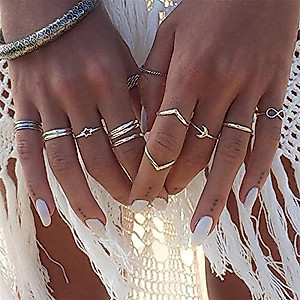 YOOESTORES82 Knuckle Rings Set for Women Vintage Stackable Rings Set Boho Joint Finger Rings Gold Silver Midi Rings Rhinestone Stacking Rings (40Pcs)